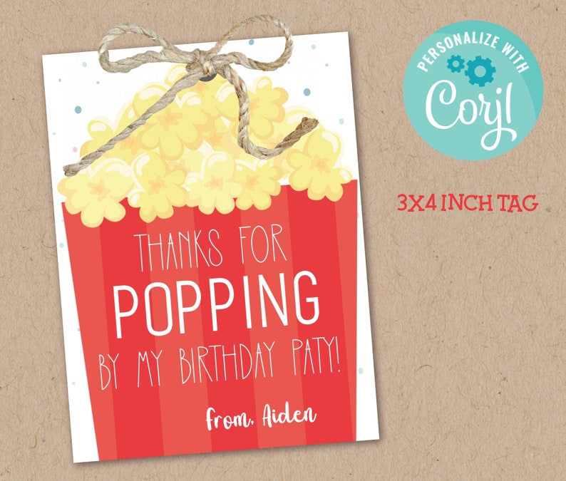 Popcorn Favor Tag Thank You for POPPING by My Birthday Party - Etsy