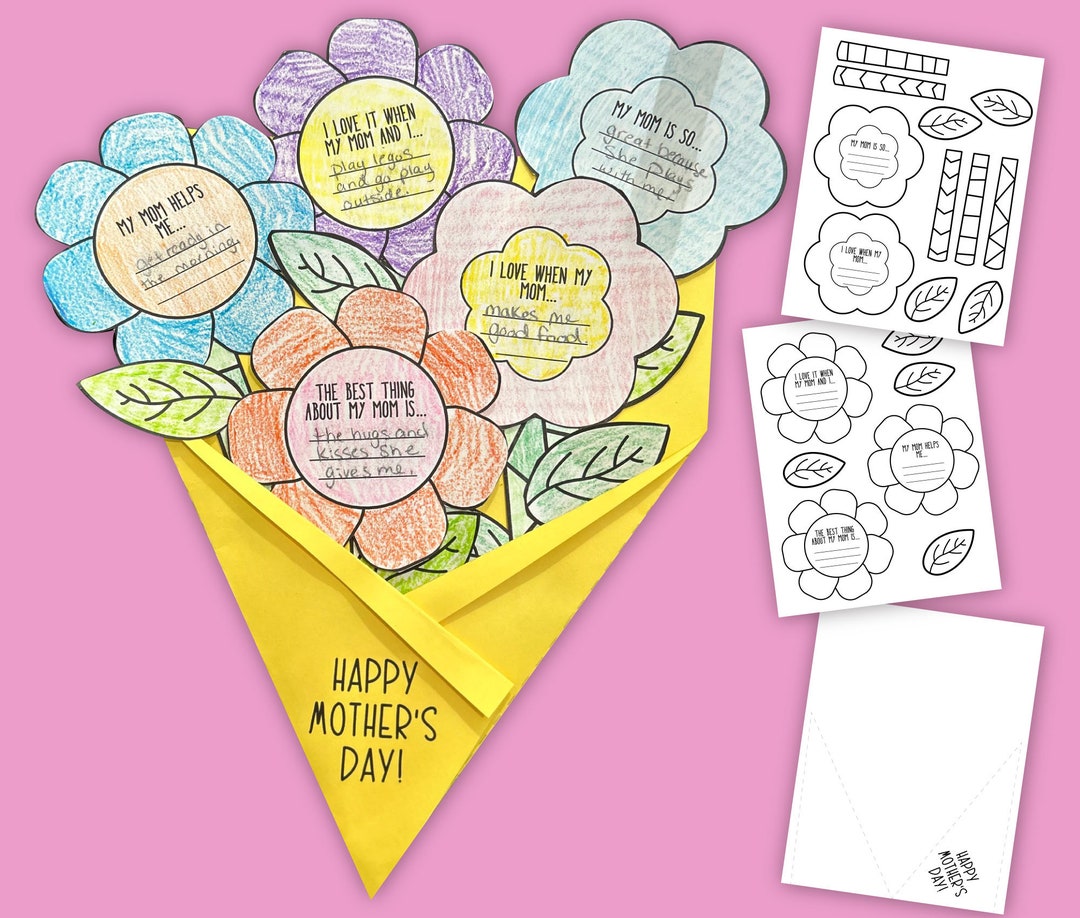 MOTHER'S DAY Flower Craft for Kids | Printable Coloring Flower Card for ...