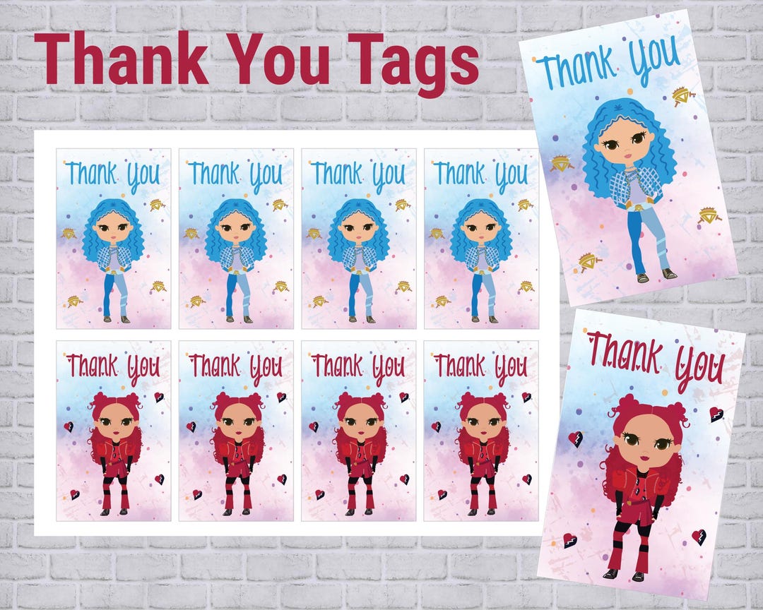 Descendants 4 Rise of Red Thank You Gift Tags, Birthday Party Favors ...
