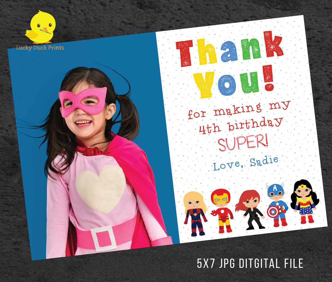Photo Girl and Boy Superhero Thank You Note | Super Hero Thank You Card ...