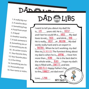 PRINTABLE All About My Dad Fill in the Blank Gift, Father's Day Craft ...