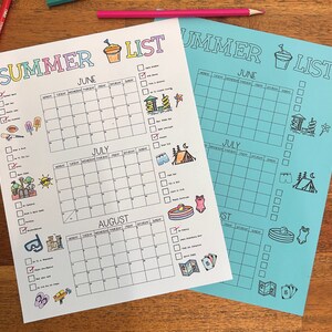 PRINTABLE Summer Bucket List Calendar Poster | Summer Activities ...