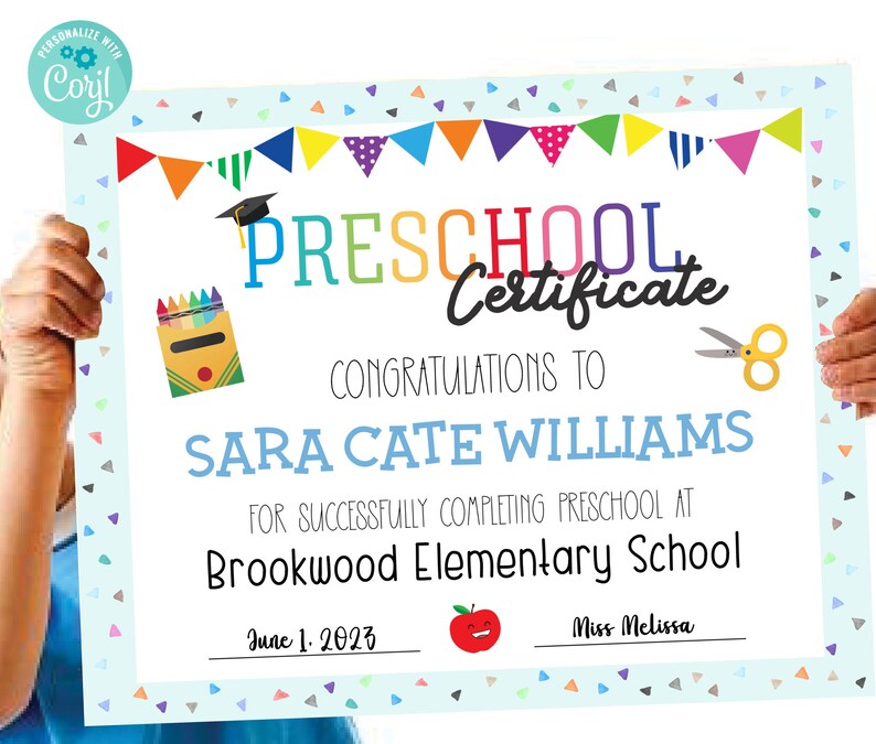 Editable Preschool Graduation Certificate: Printable Diploma (edit With ...