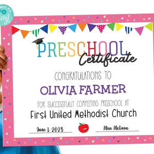 Editable Preschool Graduation Certificate, Graduation Diploma ...