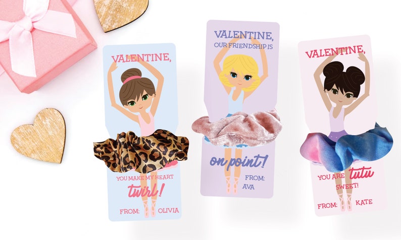 Printable Ballet Scrunchie Valentine Cards Ballerina - Etsy