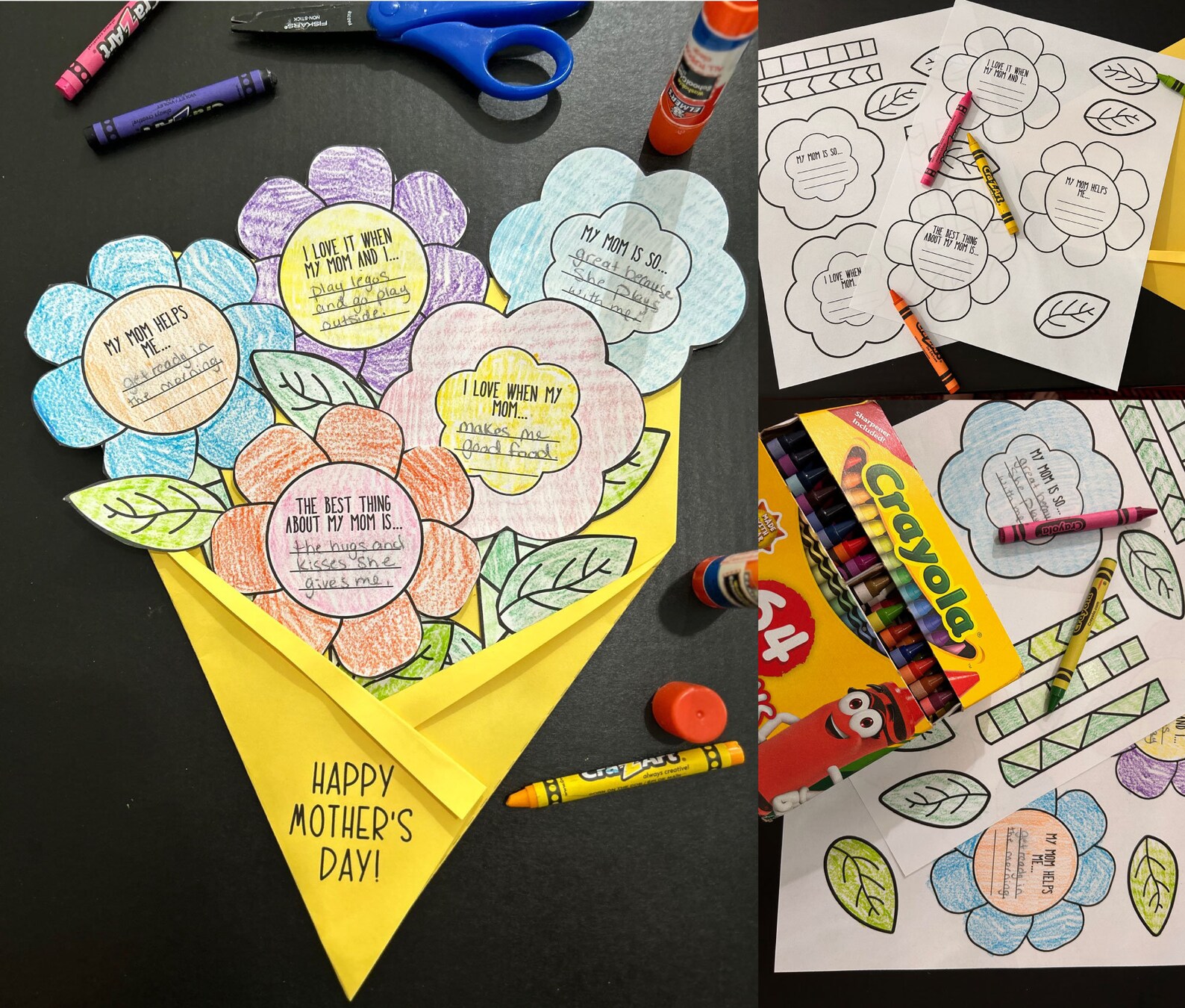 MOTHER'S DAY Flower Craft for Kids Printable Coloring Flower Card for ...