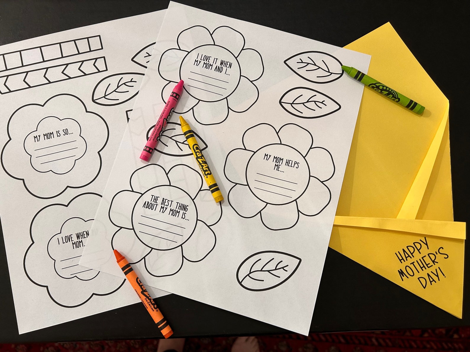 MOTHER'S DAY Flower Craft for Kids Printable Coloring Flower Card for ...