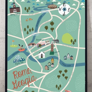 Illustrated Map of Rome Georgia - Children's GA Map - 8x10 11x14 24x36 ...