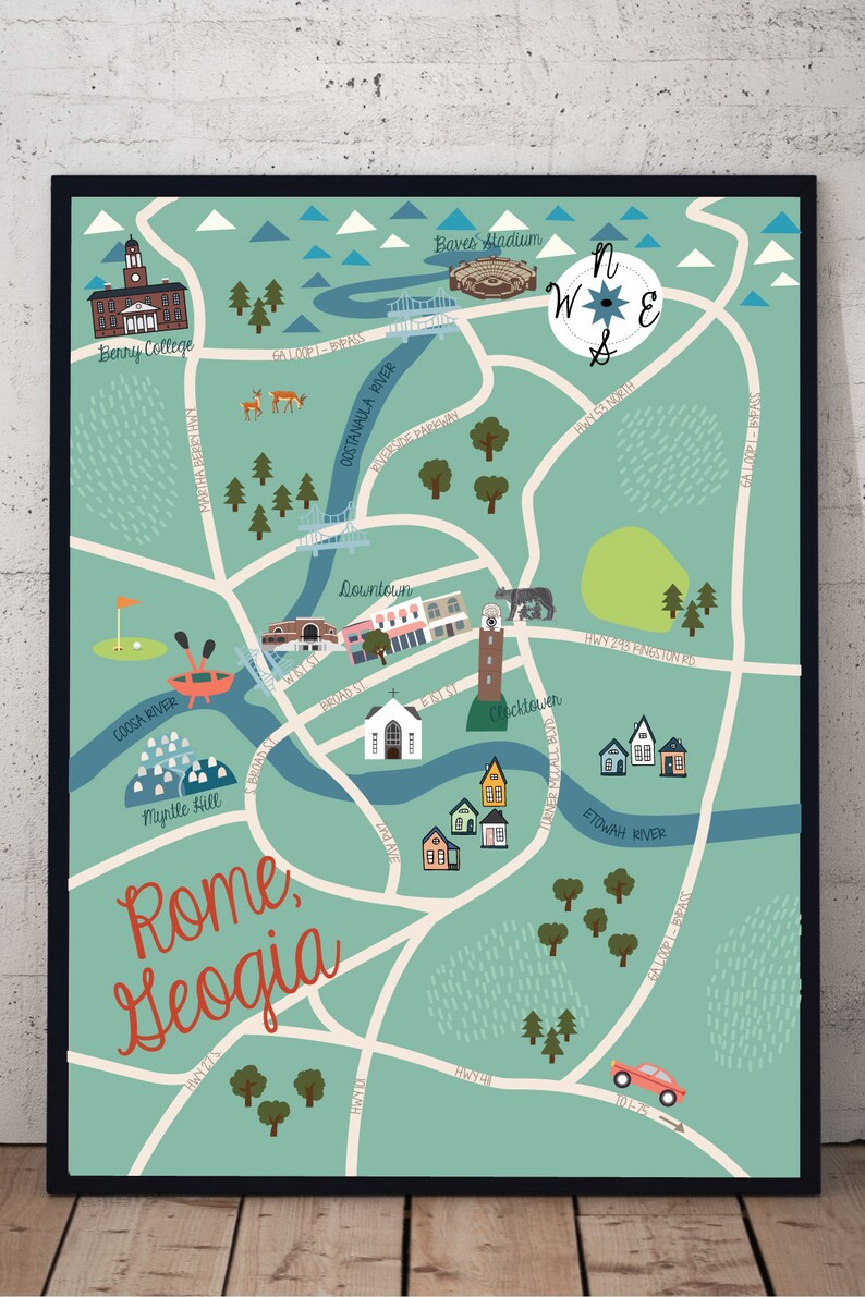 Illustrated Map of Rome Georgia: Children's Art Print (digital Download ...