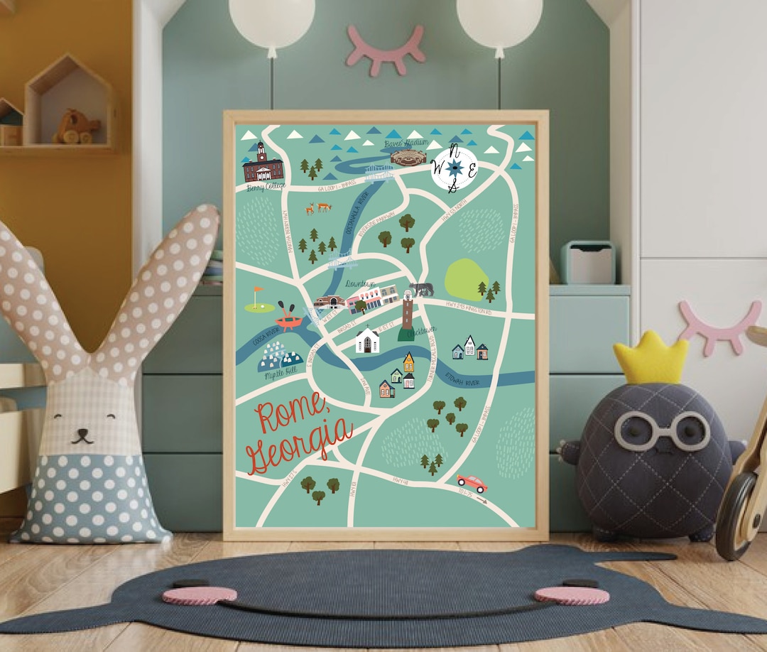 Illustrated Map of Rome Georgia: Children's Art Print (digital Download ...