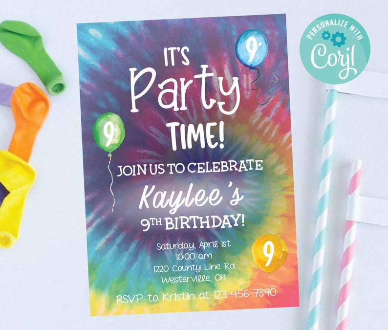 Tie Dye Birthday Invitation Rainbow Tie Dye Birthday - Etsy