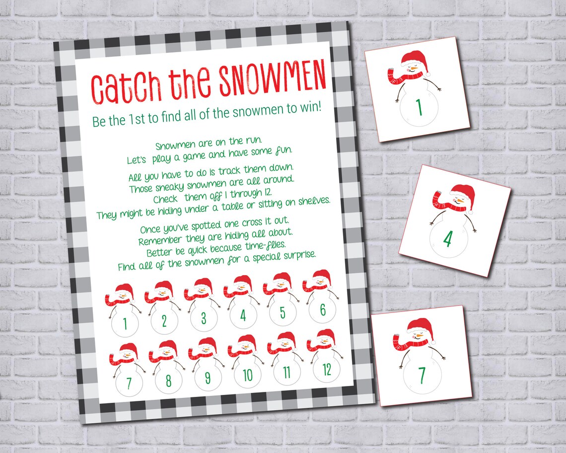 Christmas Snowman Scavenger Hunt Game: Winter Holiday Printable ...