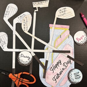 FATHER'S DAY Craft for Kids | Printable Coloring Golfbag Card for Dad ...
