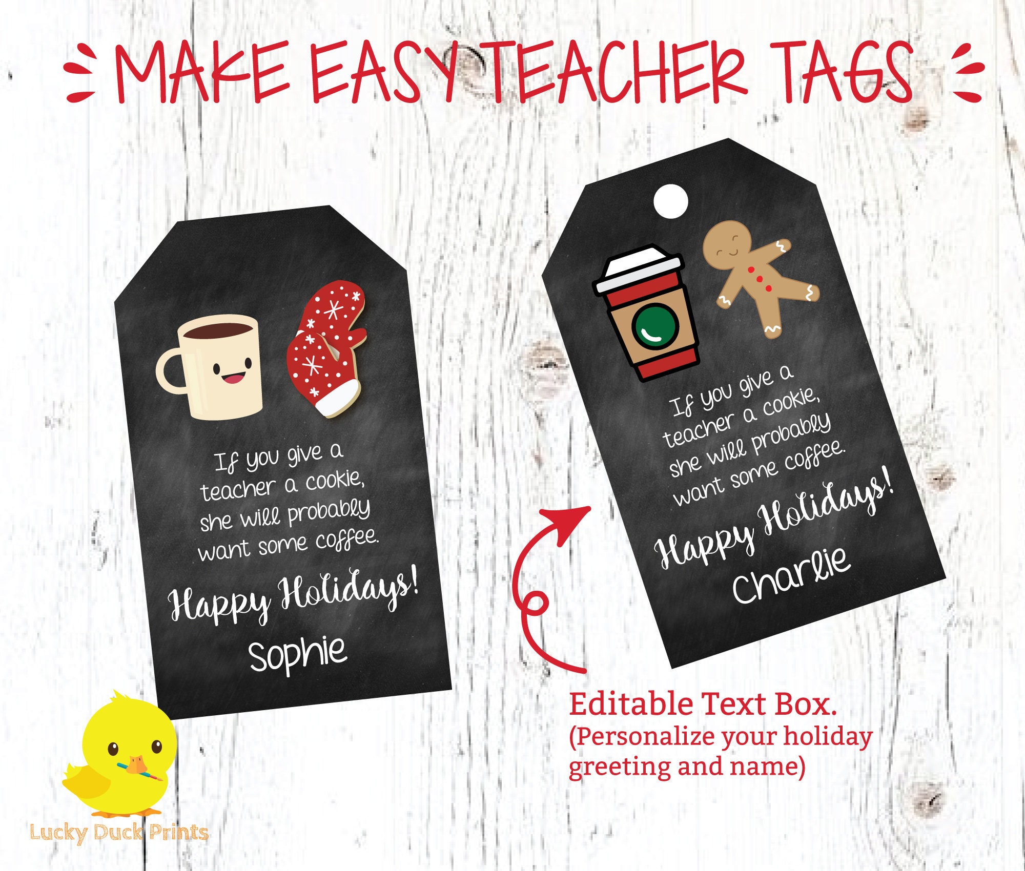 Printable Merry Christmas Coffee Cup Gift Tags Teacher | Etsy