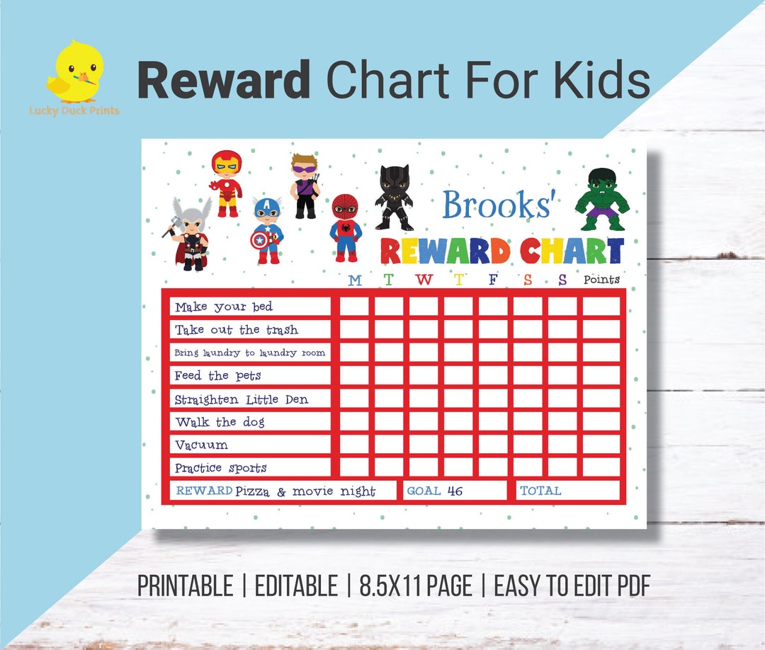 Superhero Printable Reward Chart for Kids, EDITABLE Kid's Chore Chart ...