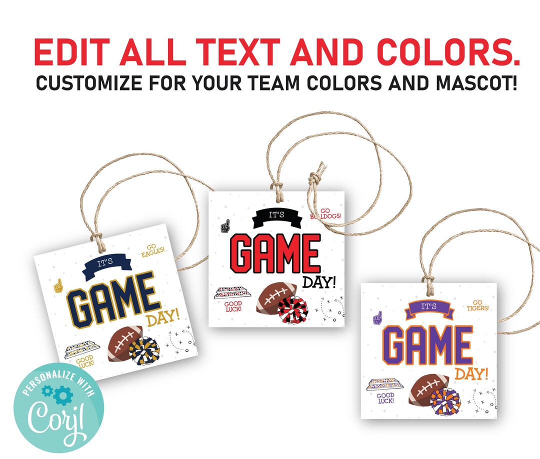 Football Game Day Treat Tags: Team Colors, Editable (digital Download ...