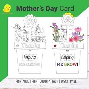 Coloring Mother's Day Card INSTANT DOWNLOAD Printable Growing Flower ...