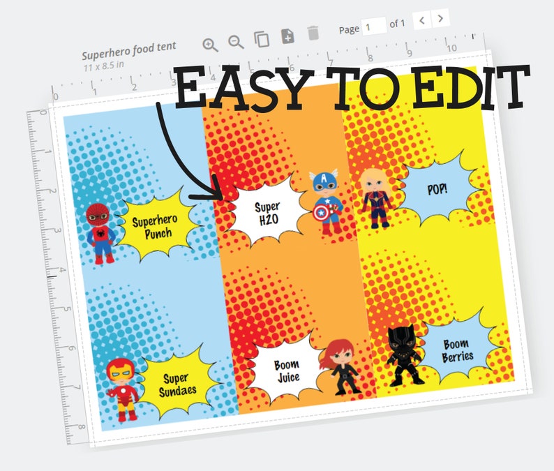 Superhero Birthday Food Tents: Editable Party Labels (digital File) - Etsy