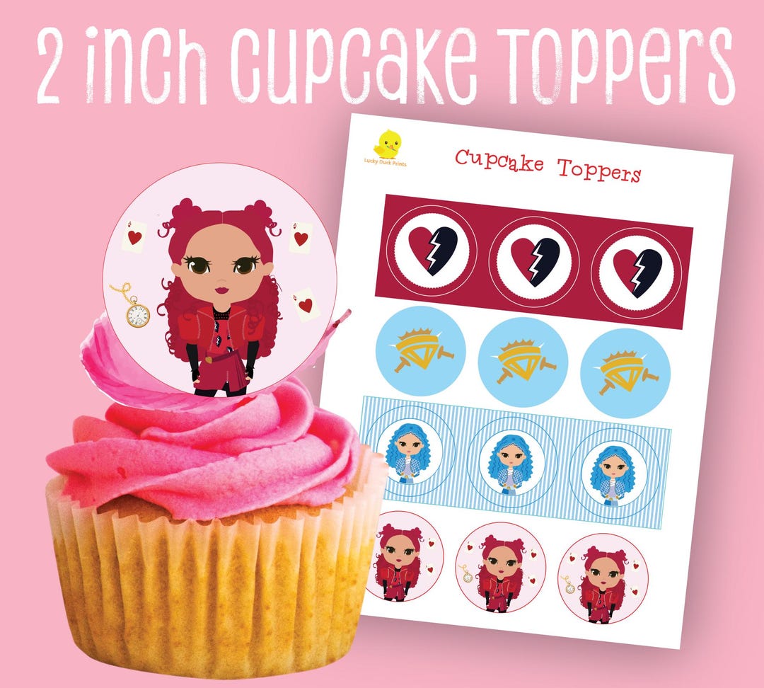 Descendants the Rise of Red Cupcake Toppers | Rise of Red Birthday ...
