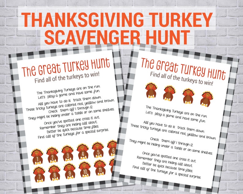 Thanksgiving Turkey Scavenger Hunt Game: Printable Treasure Hunt ...