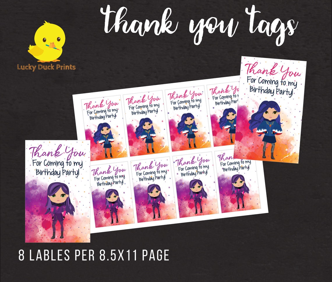 Descendants Thank You Tags Descendants Party Favors | Etsy