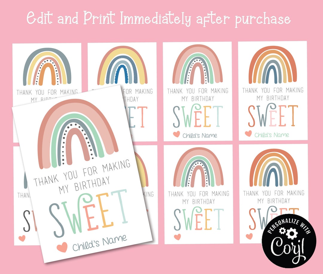 Rainbow Birthday Favor Tags: Sweet Party Printables (digital File) - Etsy