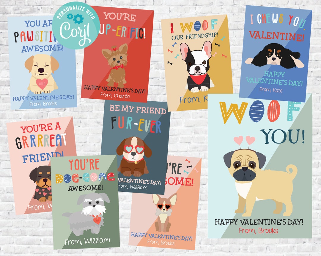 Cute Puppy Dog Printable Valentine's Day Cards, 9 Puppy Valentines Day ...