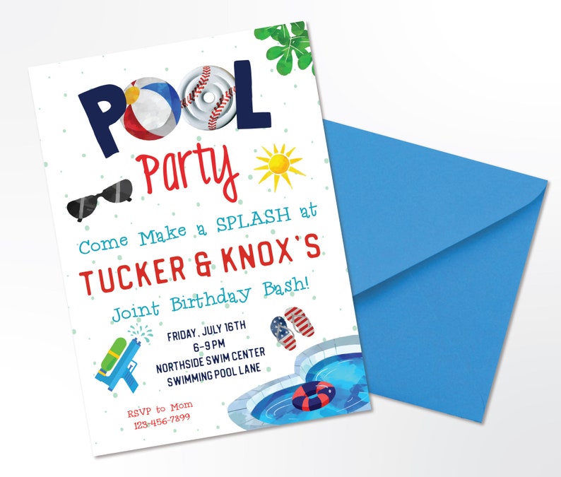 Baseball Pool Party Invitation Summer Sports Pool Party - Etsy