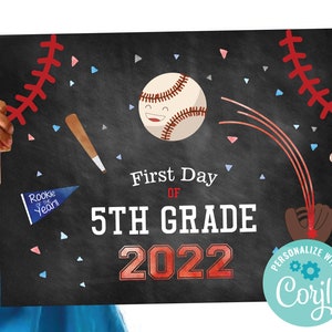 Baseball FIRST DAY of School Sign, 1st Grade Sign, 2023 Sports Pre-k ...