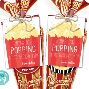 Popcorn Favor Tag, Thank You for POPPING by My Birthday Party, Movie ...
