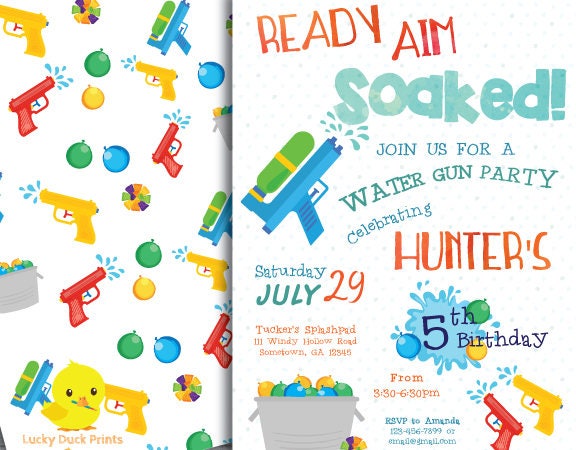 Water Gun Birthday Invitation Water Wars Party Invitation - Etsy