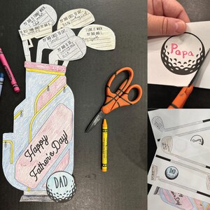 FATHER'S DAY Craft for Kids | Printable Coloring Golfbag Card for Dad ...