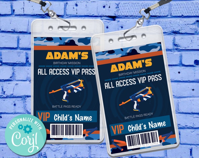 Customizable Nerf Party Printable VIP Pass - Personalized Guest Names ...