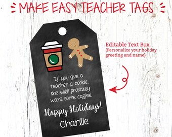 Teacher Cookie/coffee Gift Tags Thank You Christmas | Etsy