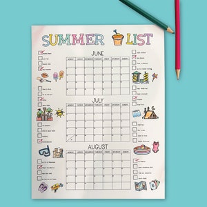 PRINTABLE Summer Bucket List Calendar Poster | Summer Activities ...