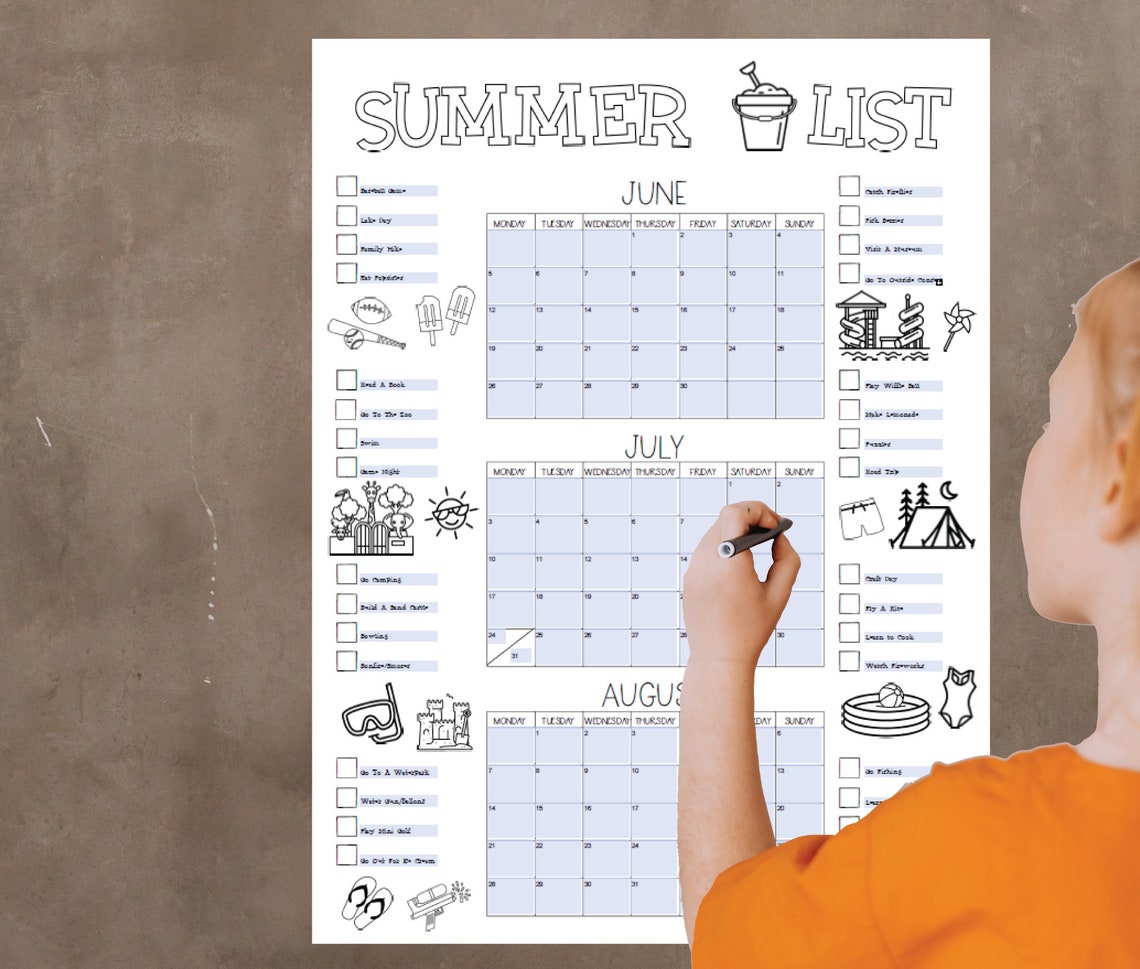 Printable Summer Bucket List Calendar: Family Activities Checklist (PDF ...