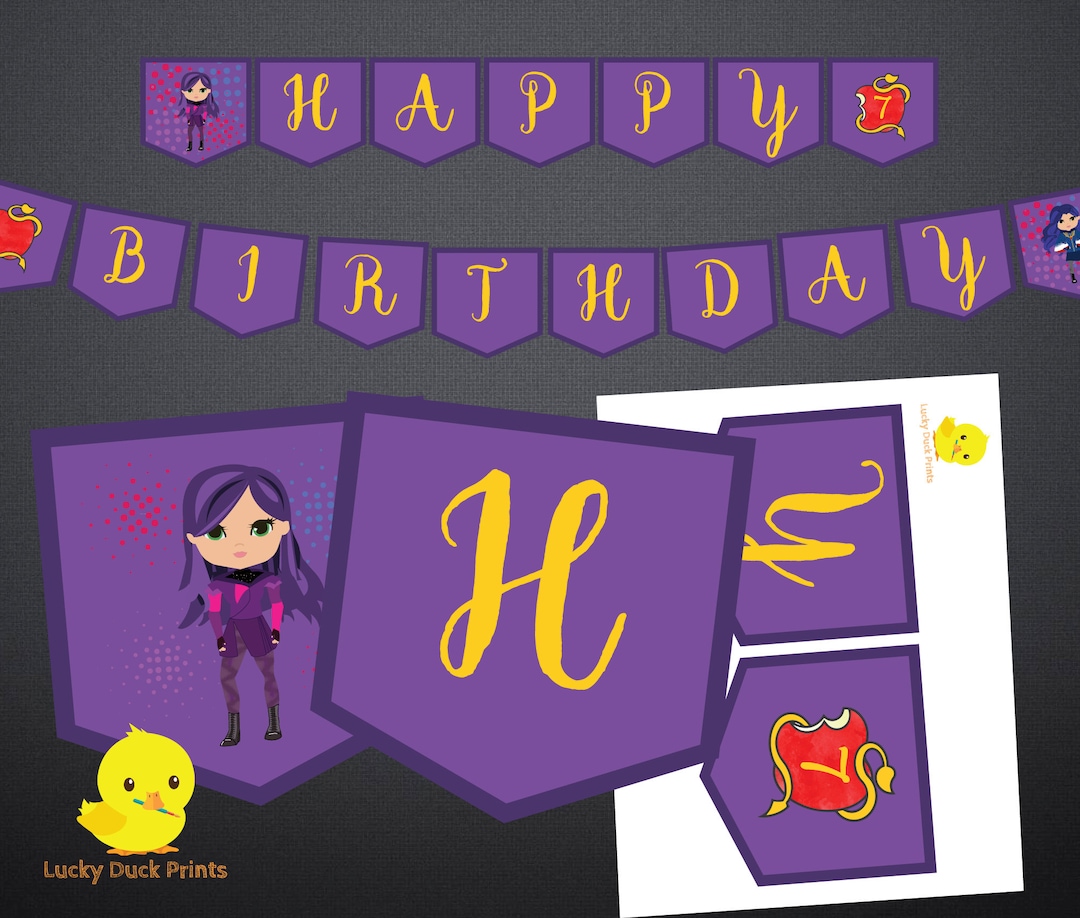 Descendants Banner, Descendants Birthday Banner, Descendants DIY Party ...