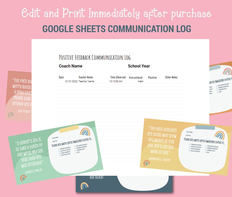 EDITABLE Boho Teacher Positive Feedback Card TEMPLATE- Instructional ...