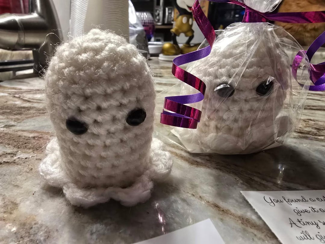 Mini Crocheted Ghost, Pocket Ghost, Light up Ghost, Tiny Stuffed Ghost ...