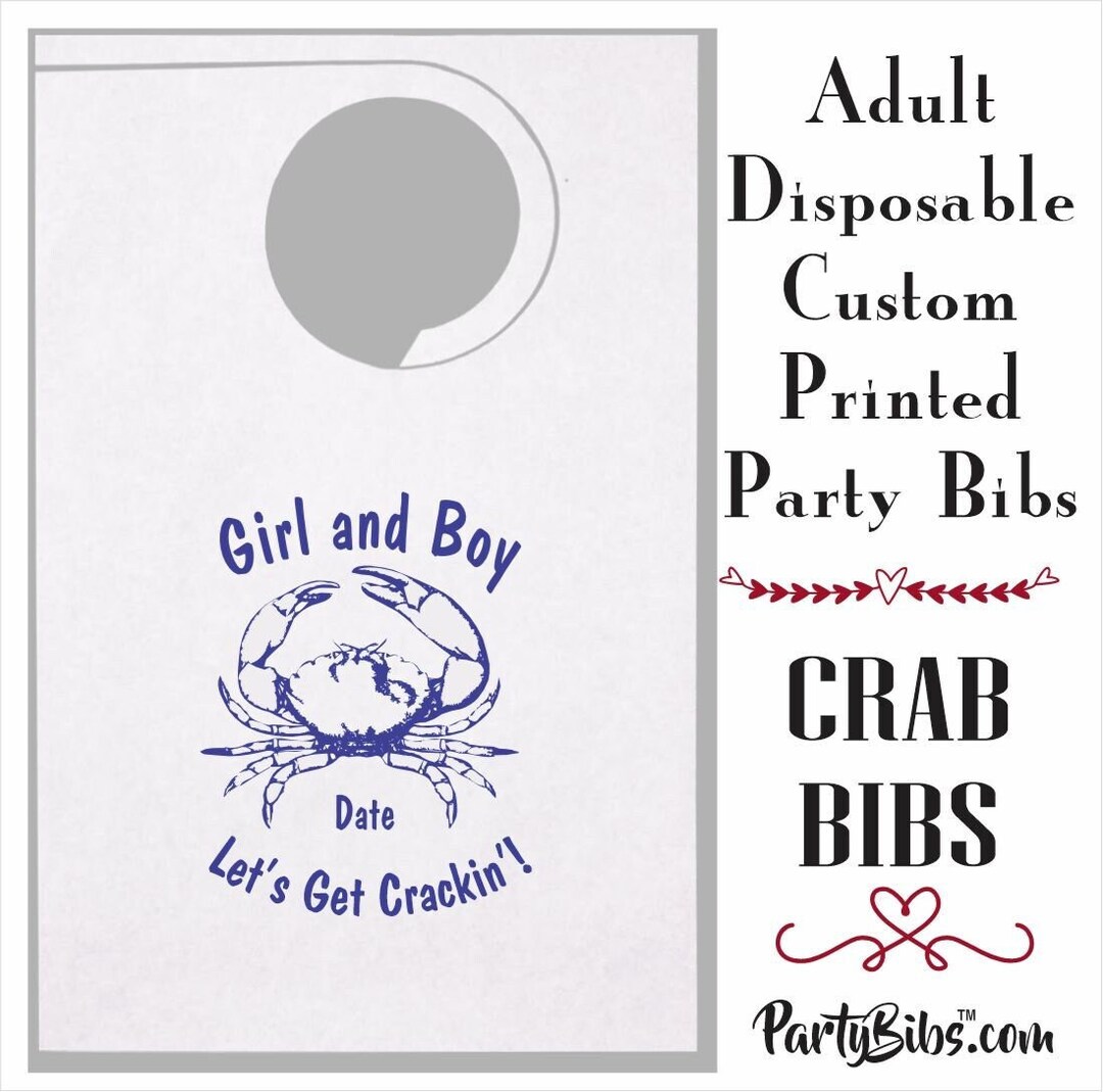 Crab Custom Printed Adult Party Bibs, Disposable for Your Feeds, Boils ...
