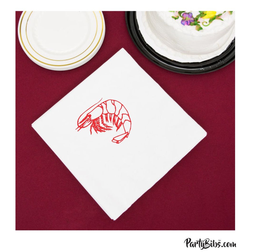 Single Shrimp Napkins, Pack of 25, Luncheon Napkin Size, White With a ...