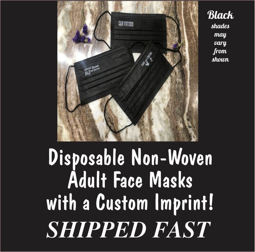 Personalized BLACK Disposable 3 Ply Facemasks W/nose Clip & Ear Loops ...