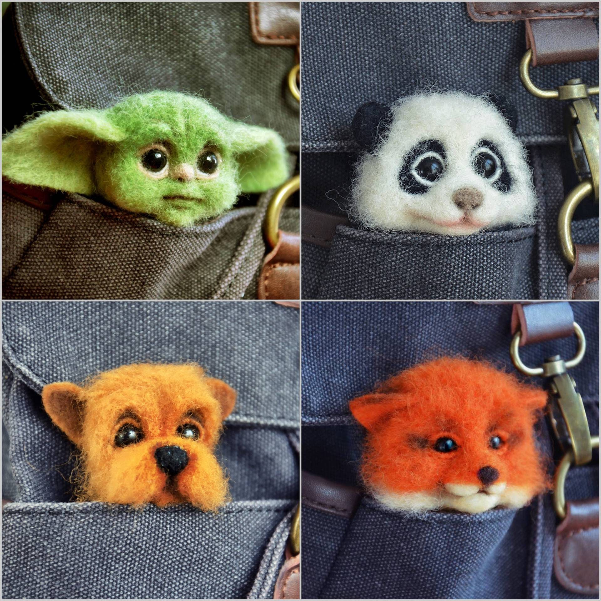 Needle Felted Baby Yoda Fox Panda and Dog Pins - Etsy
