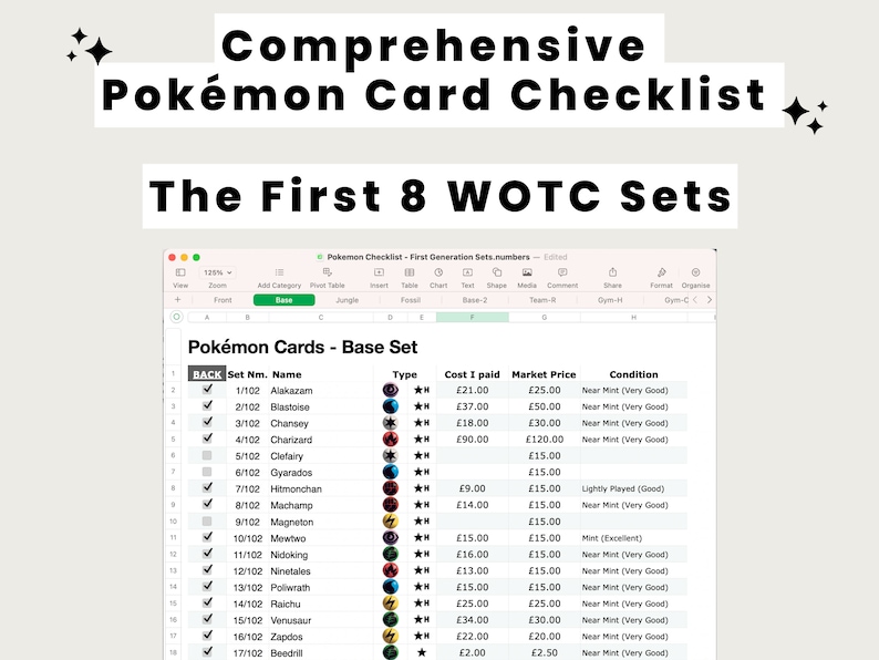 Comprehensive Pokémon Card Checklist - the First 8 WOTC Sets - Etsy