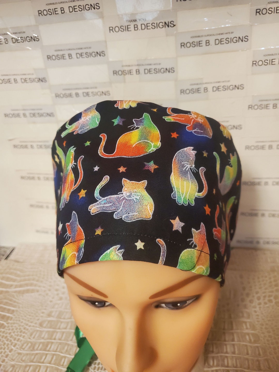 Cat Print/pixie Euro Hat/ Rn's, Dr's Medical Staff/scrub/cap/ponytail ...