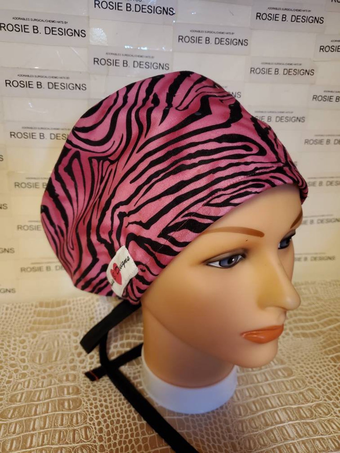 Pink and Black Zebra/pixie Euro Hat/medical Scrub/dr's, Rn's, or ...