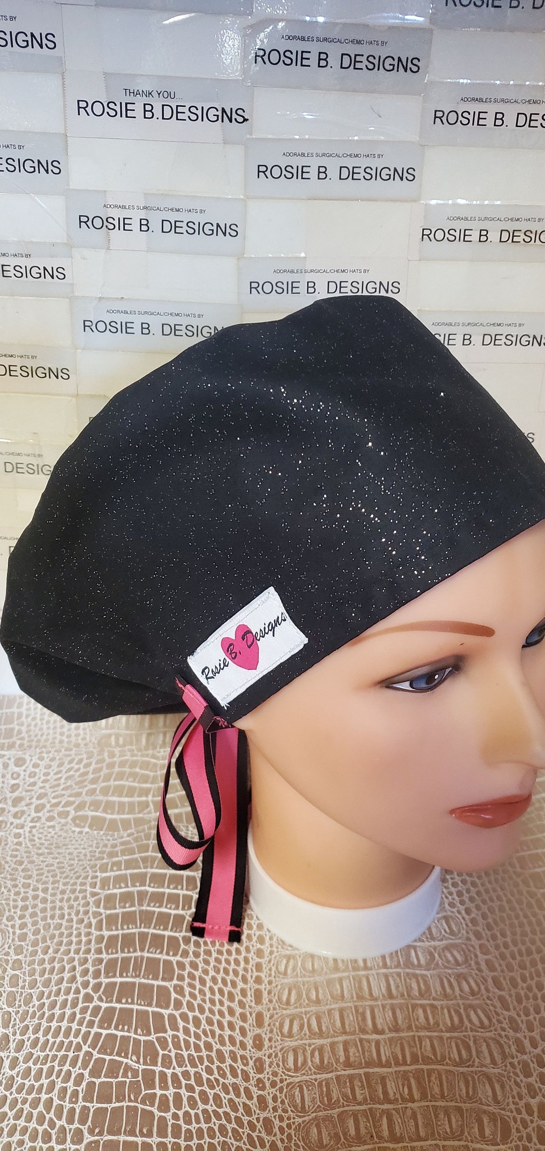 Black Sparkling W Pink Ribbon/ Pixie Euro Hat Style/medical Staff/dr ...
