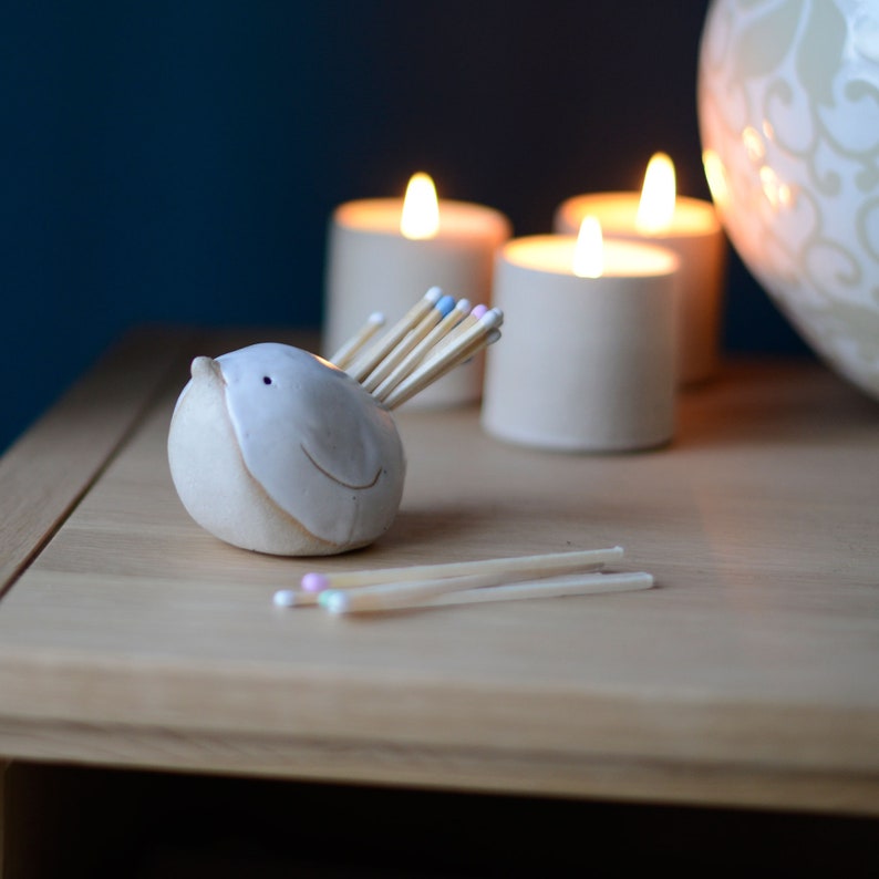 Bird Match Striker Pot With Matches in Off-white - Etsy UK