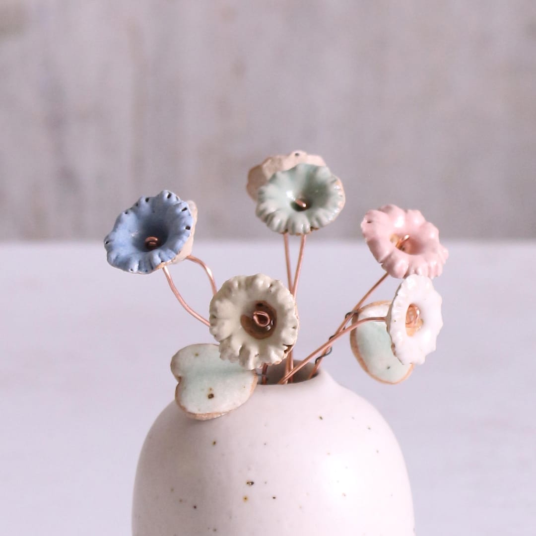 Ceramic Wild Flower Stems | Handmade Everlasting White, Pink, Green ...