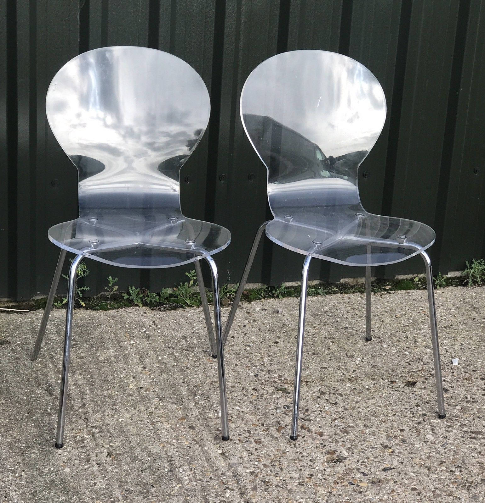Pair Of Retro Designer Perspex Clear Plastic Chairs